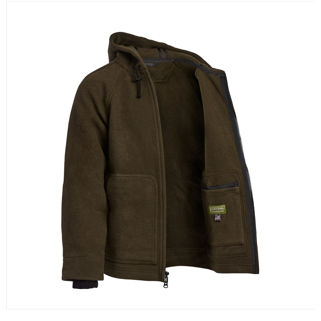 WeatherWool Hooded Jacket, 100% Merino Jacquard Fabric. Made in USA